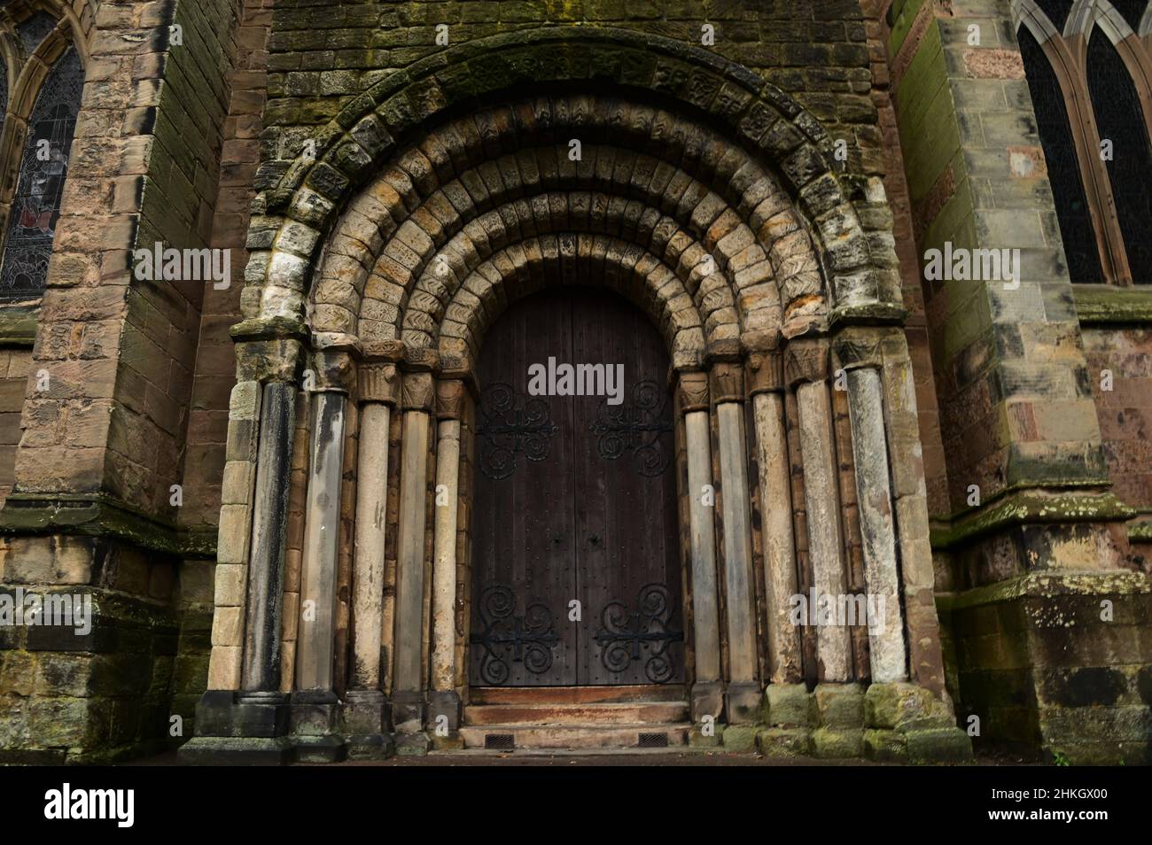 An exterior view of the architectural detail of the medieval abbey and ...