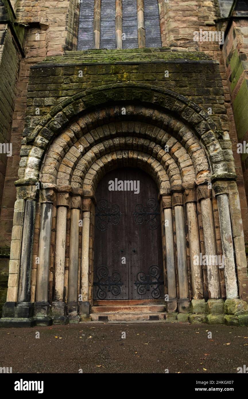 An exterior view of the architectural detail of the medieval abbey and ...