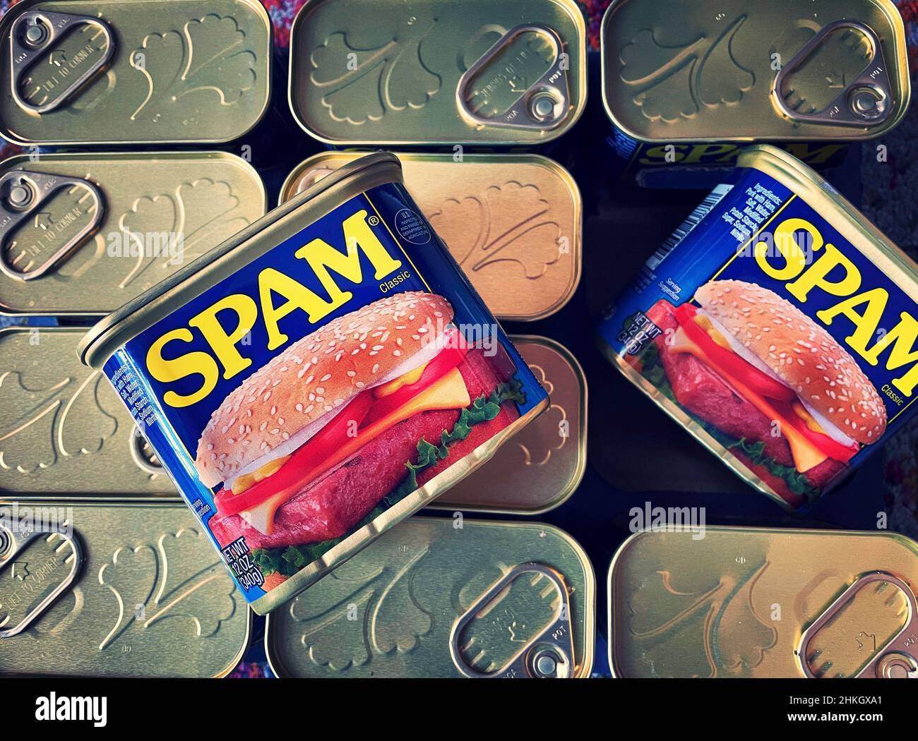 Tins of Spam luncheon meat, USA Stock Photo - Alamy