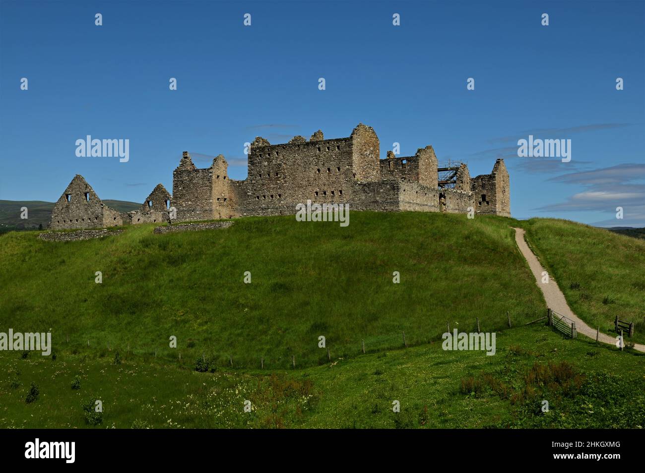 An exterior view of the medieval ruins of Ruthven barracks buildings ...