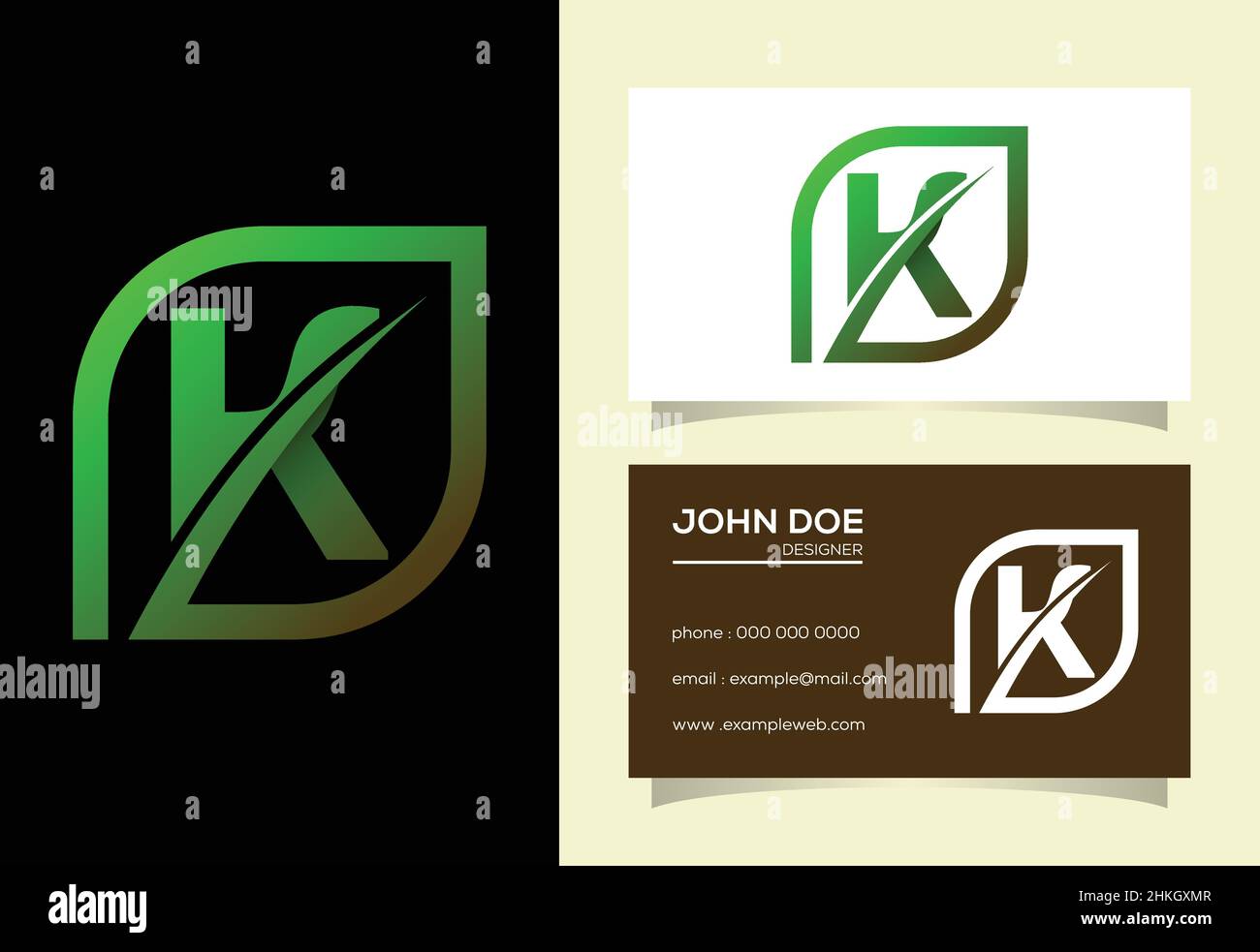 Initial K monogram alphabet with abstract leaf. Eco-friendly logo ...