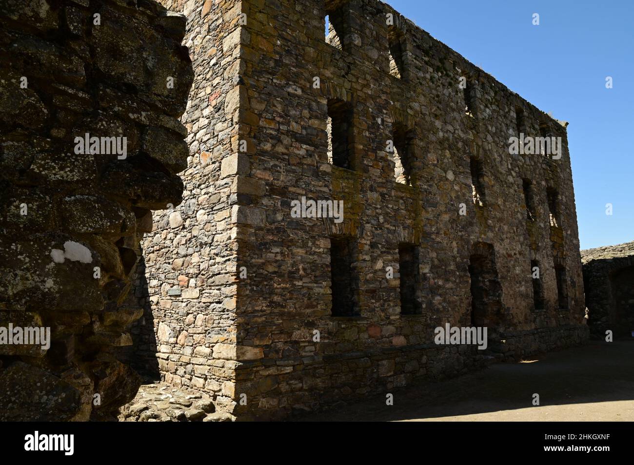An exterior view of the medieval ruins of Ruthven barracks buildings ...