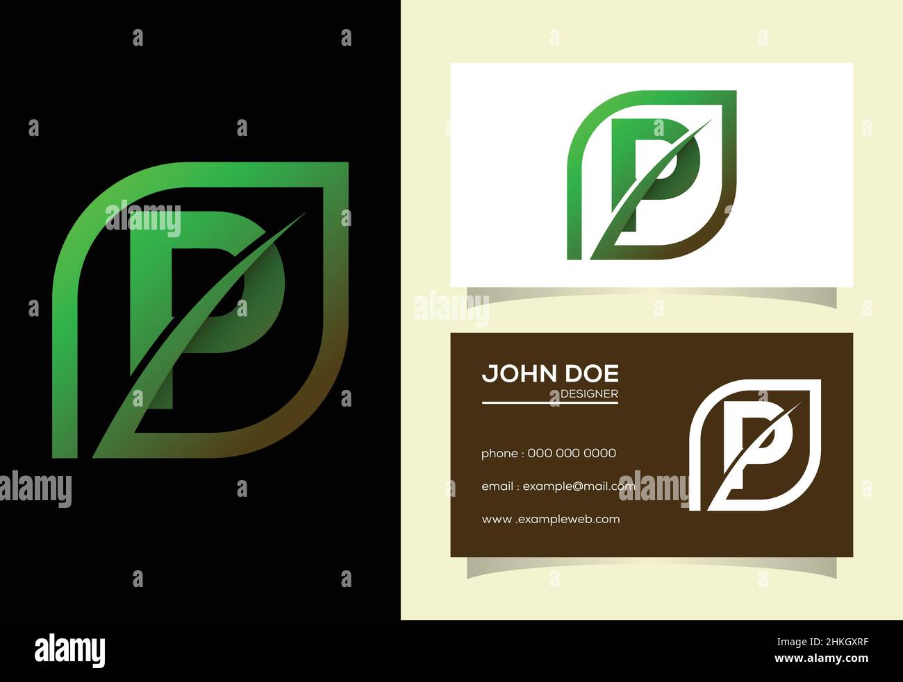Initial P monogram alphabet with abstract leaf. Eco-friendly logo ...