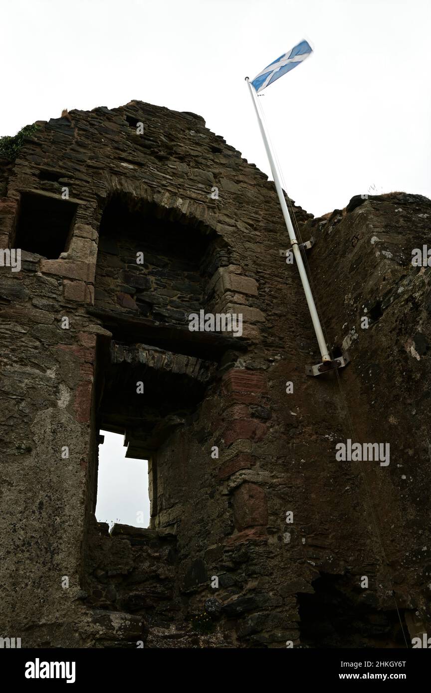 A view of the ruins of a medieval castle on a rocky promontory in the ...