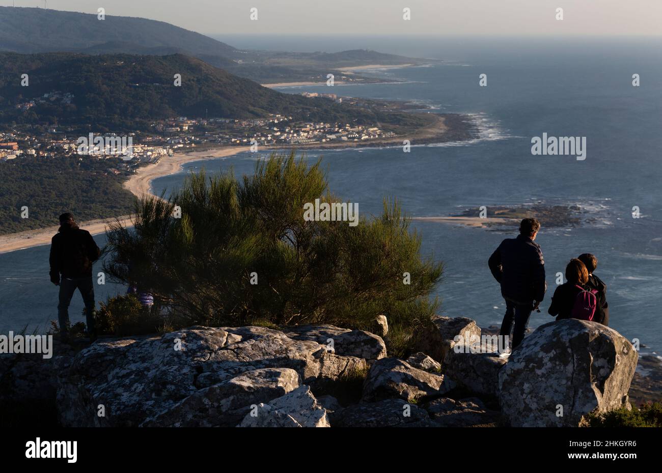 View of the mouth of the Miño river from Mount Santa Tecla with ...