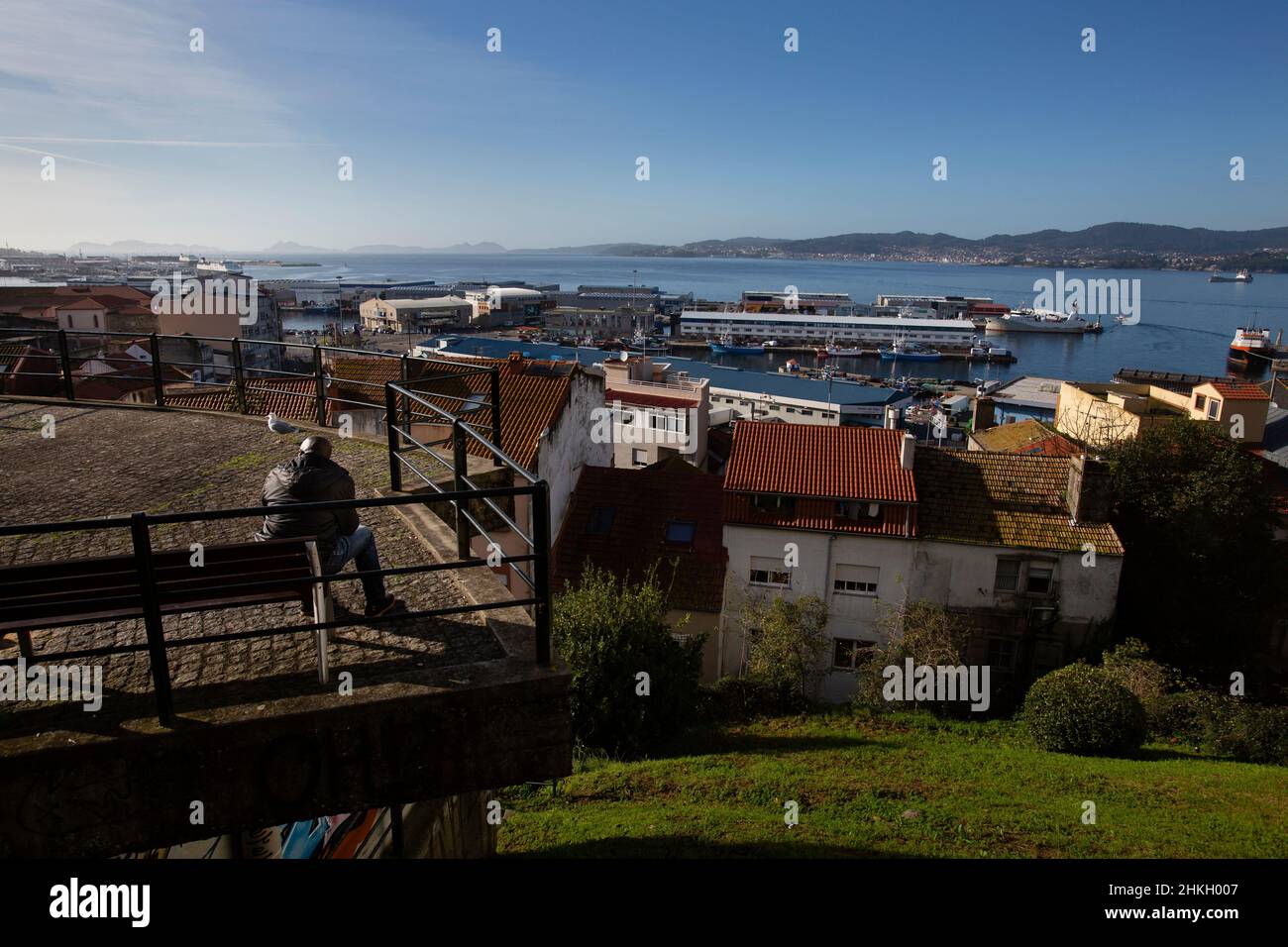 View of the Vigo estuary and the olive tree viewpoint in Vigo Stock ...