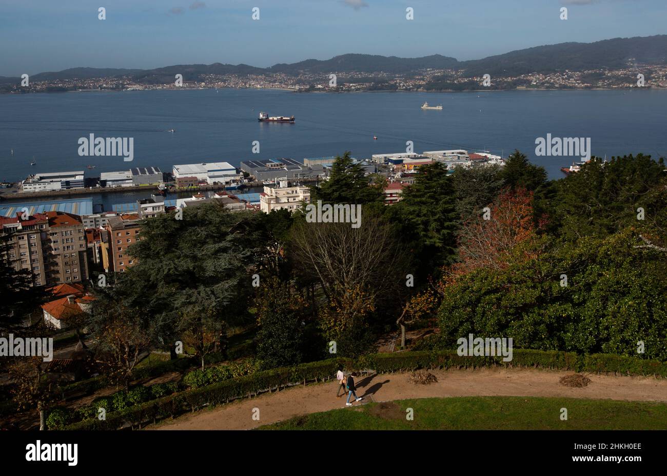 View of the Vigo estuary from the viewpoint of the garden of the Parque ...