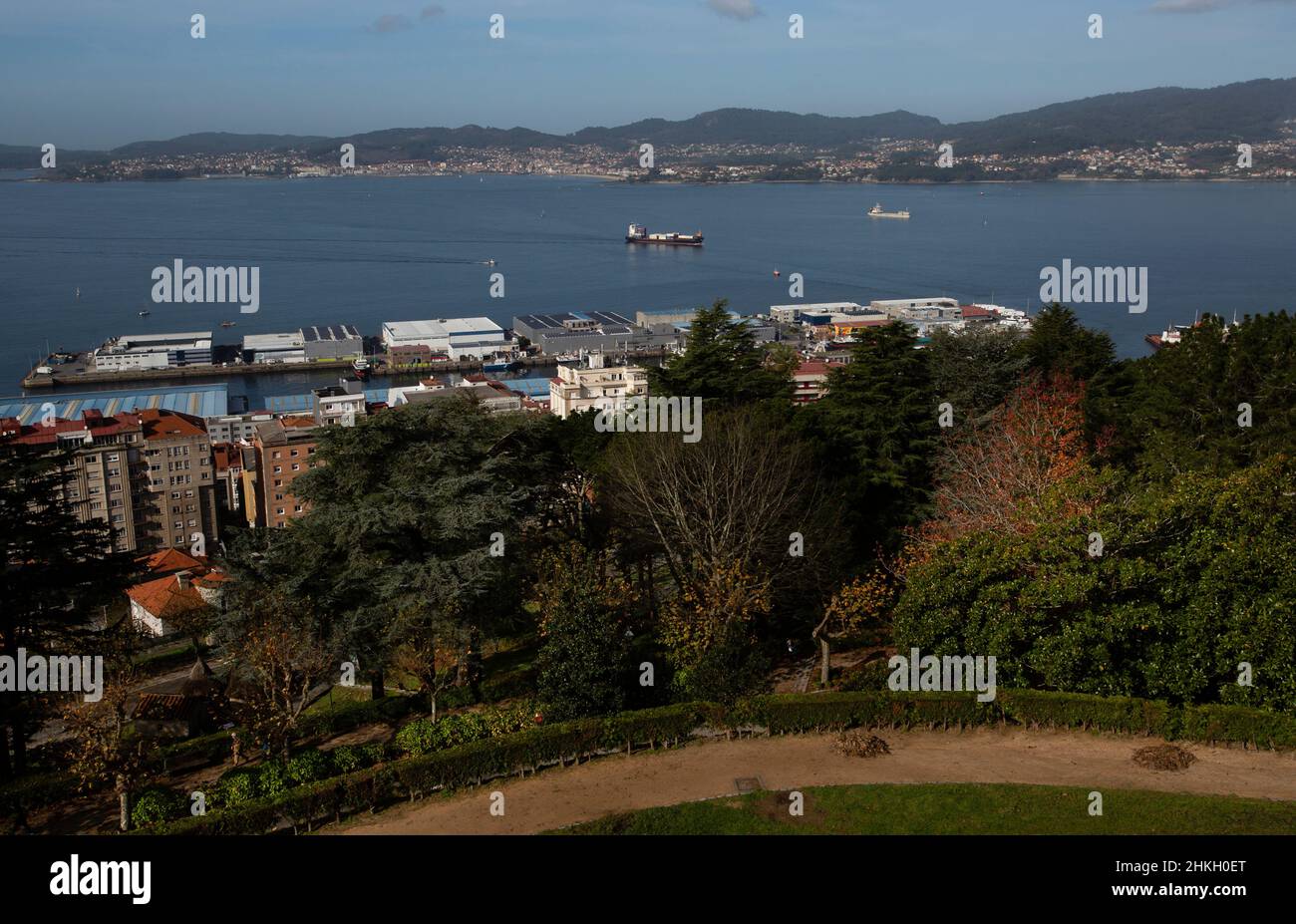View of the Vigo estuary from the viewpoint of the garden of the Parque ...