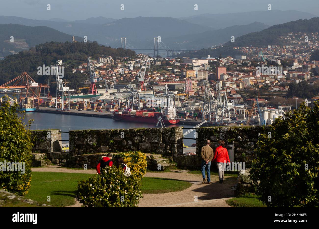 View of the port and the city of Vigo from the viewpoint of the Monte ...