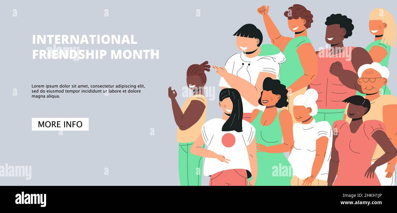 International friendship month in February concept vector. People of ...