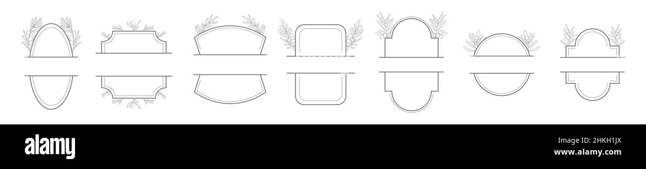 Line geometric frame with olive branch vector set in minimalistic style ...