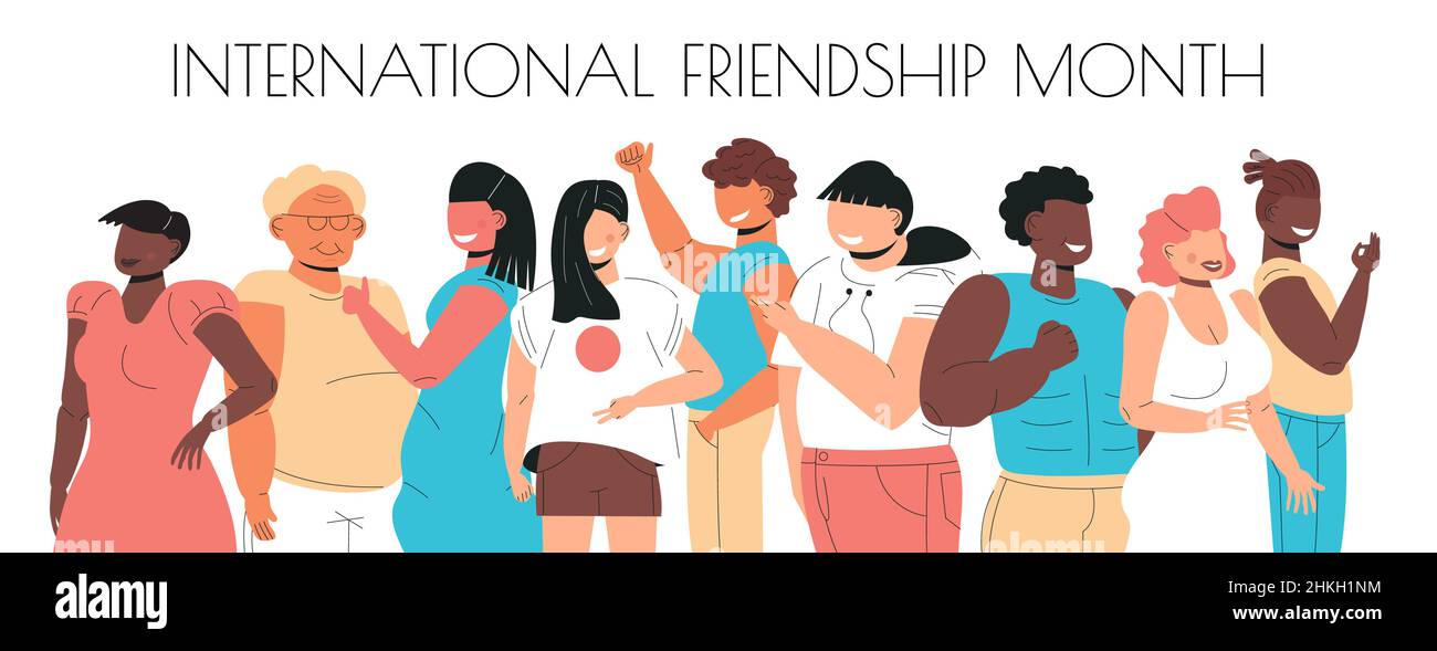 International friendship month in February concept vector. People of ...