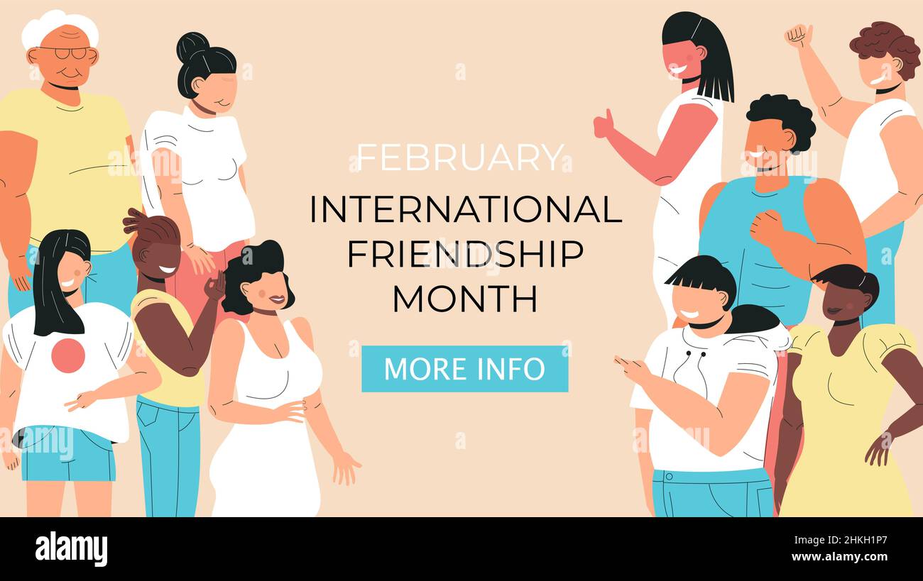 International friendship month in February concept vector. People of ...