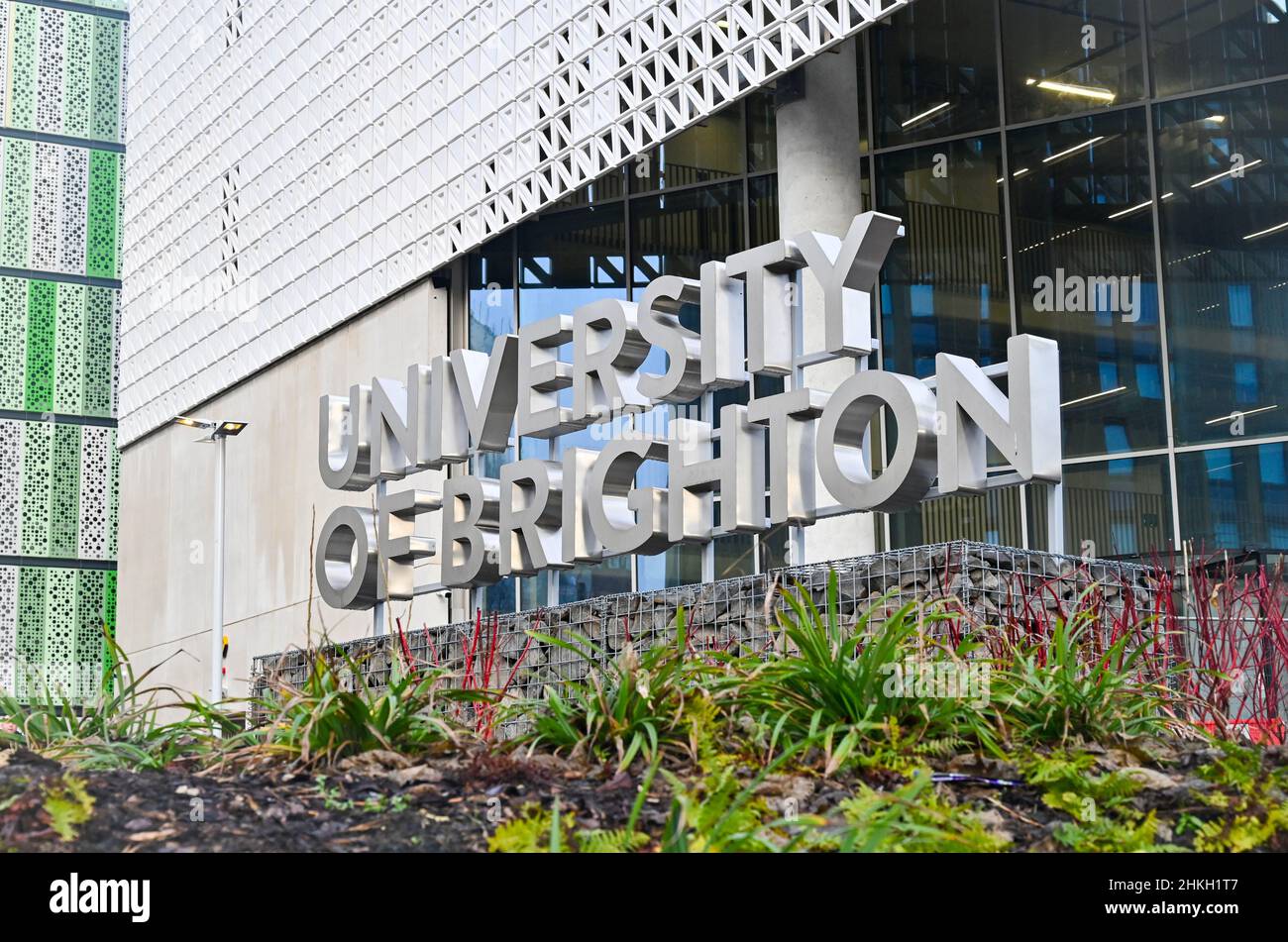 The University of Brighton sign at the Lewes Road campus Brighton ...