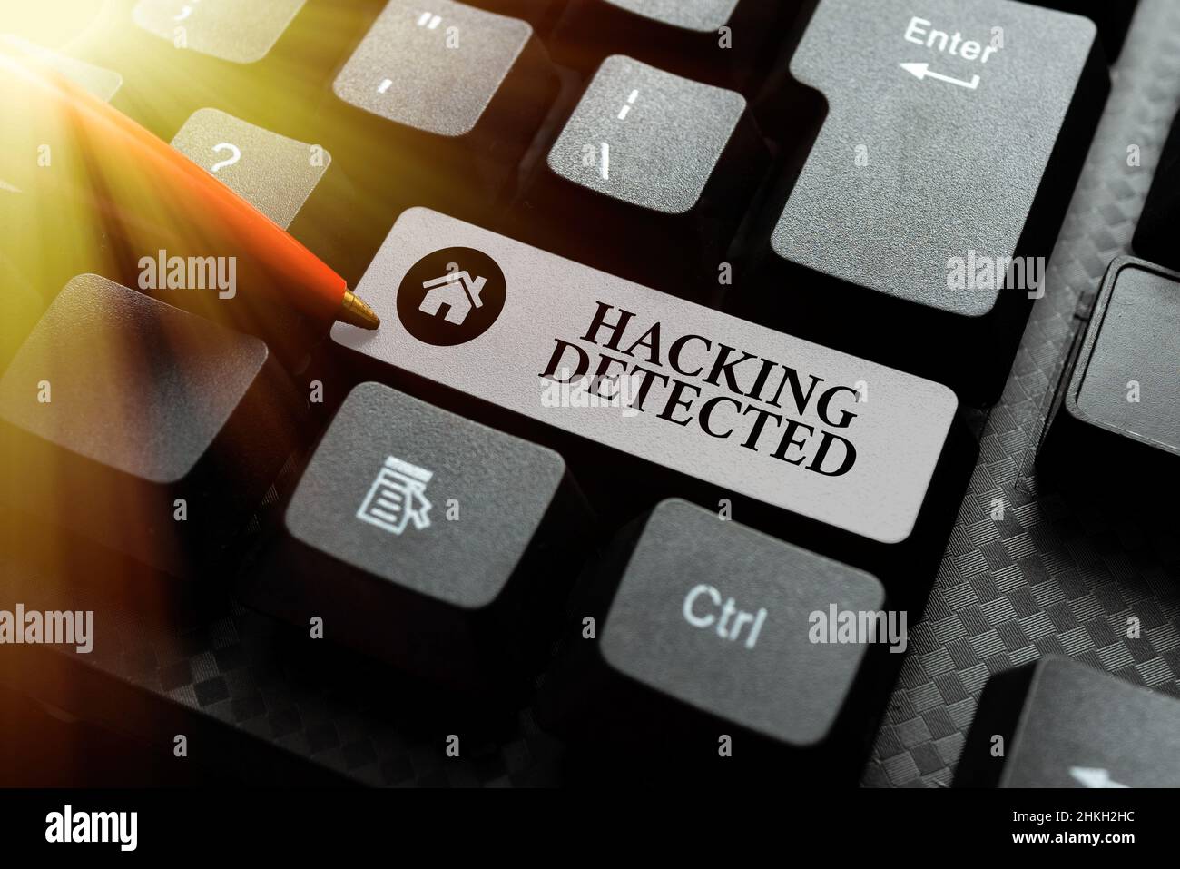 Sign displaying Hacking Detected. Word Written on activities that seek ...