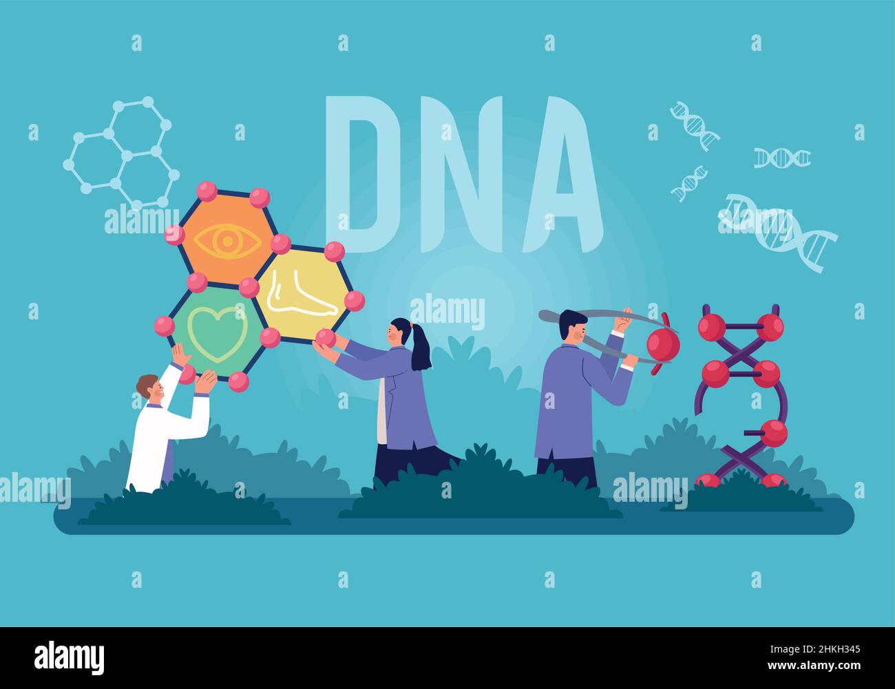 dna lettering with scientists workers Stock Vector Image & Art - Alamy