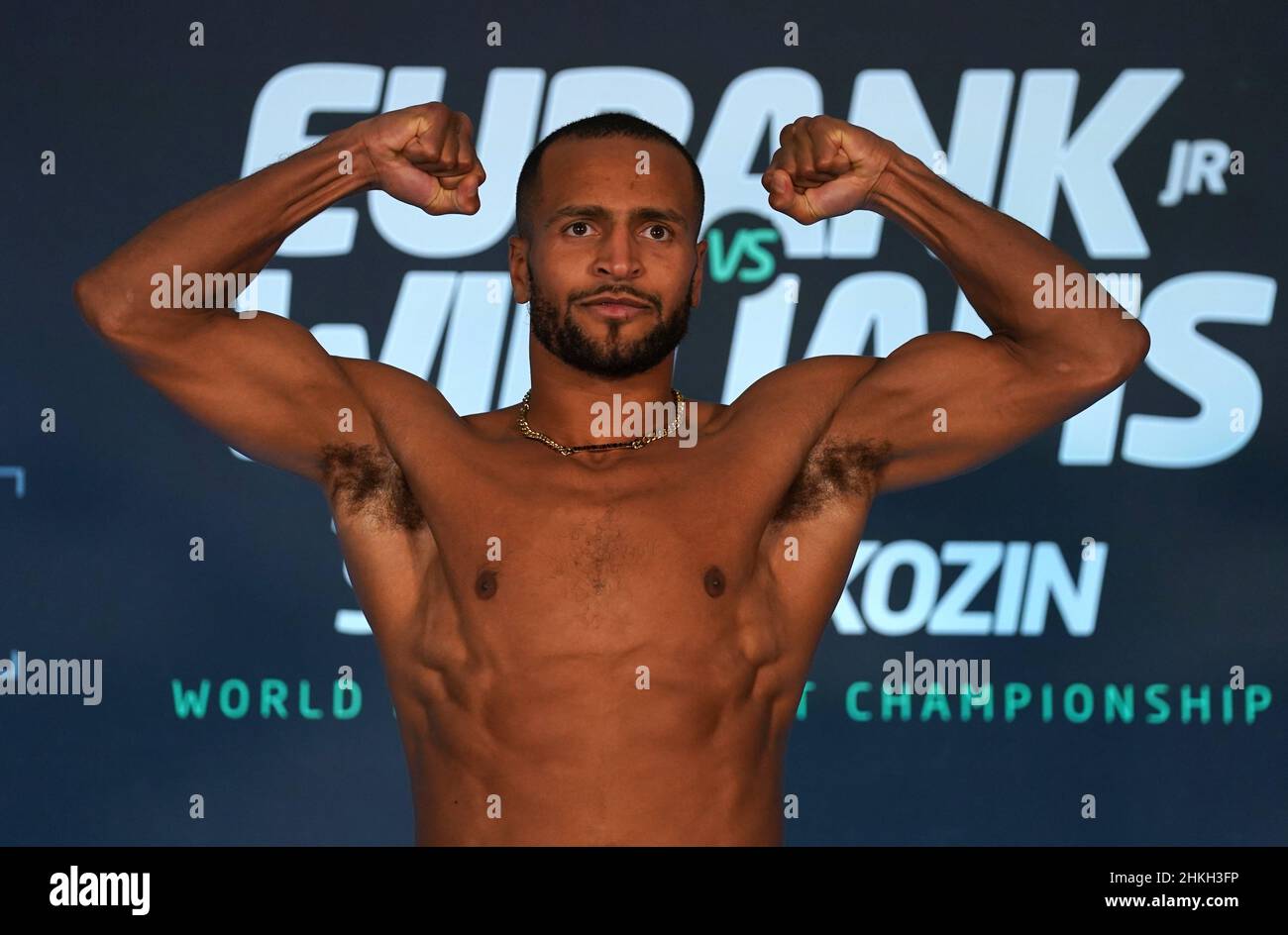 Harlem Eubank during the weigh in at the Park Inn by Raddison, Cardiff ...