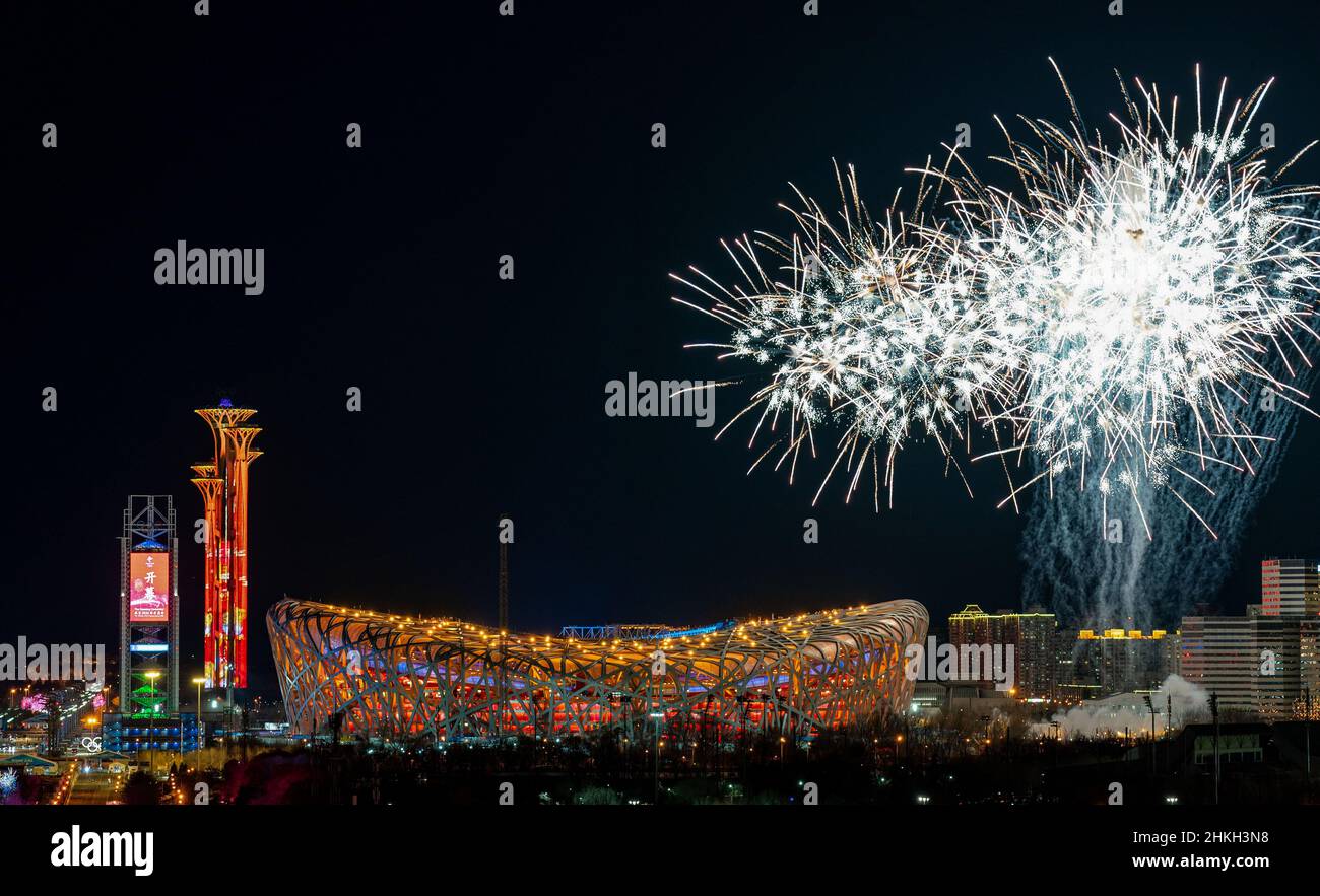 Beijing, China. 4th Feb, 2022. Fireworks illuminate the night sky ...