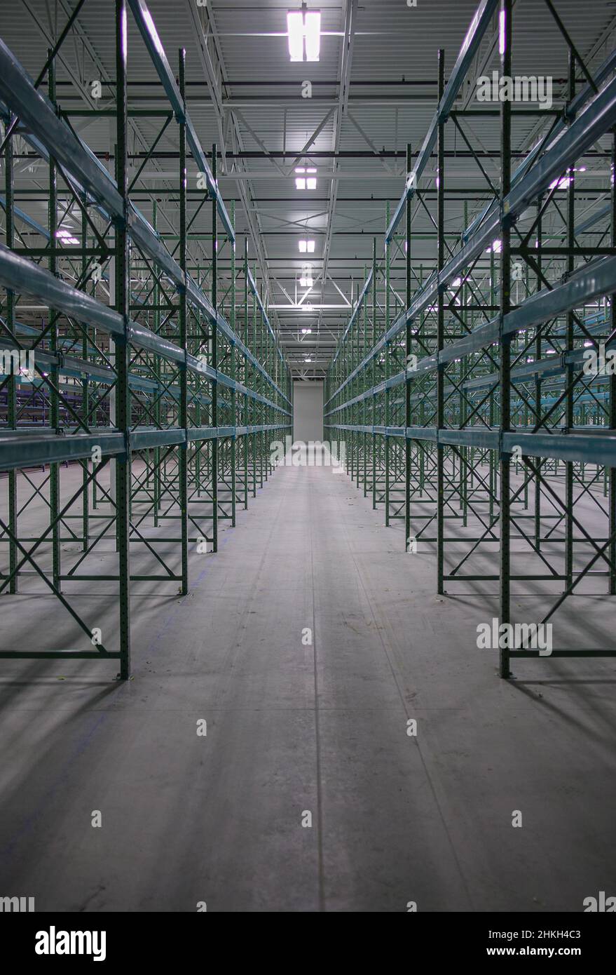 Empty storage racks in warehouse show supply chain crisis Stock Photo ...