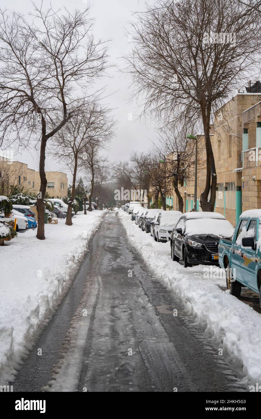 An empty street in Mevasseret Zion, a town near Jerusalem, Israel ...