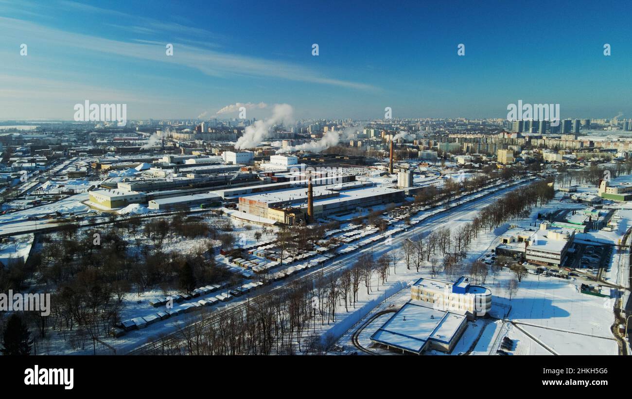 Industrial area on the outskirts of the city. Factory buildings are ...
