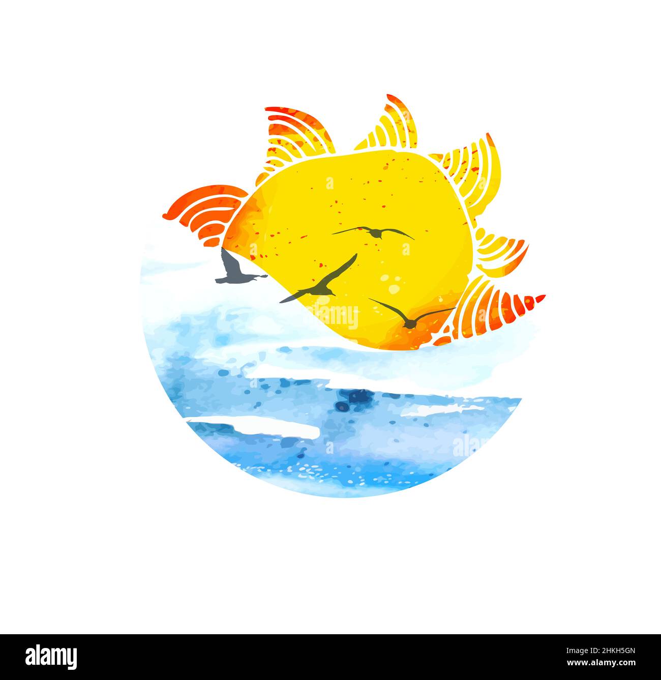 Sun and sea watercolor. Vector illustration Stock Vector Image & Art ...