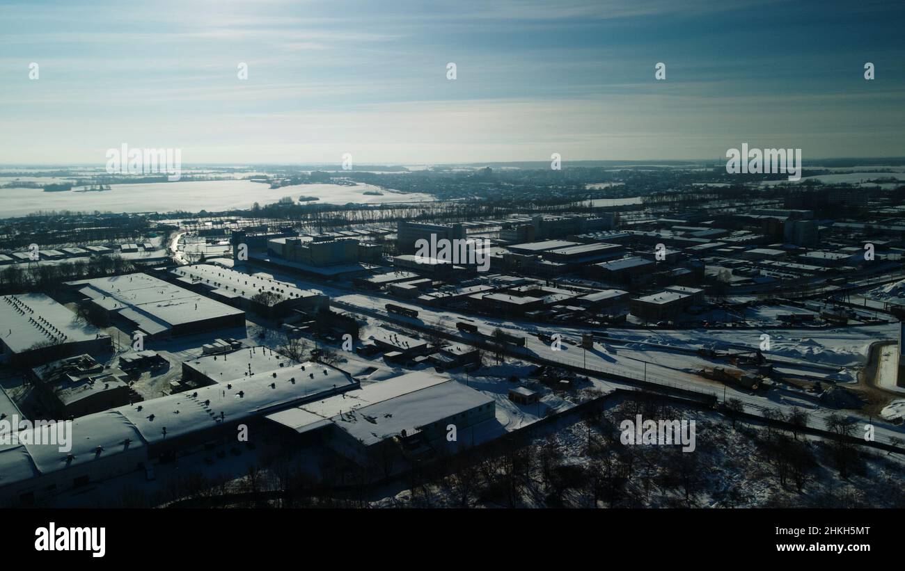 Industrial area on the outskirts of the city. Factory buildings are ...