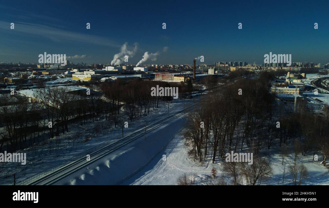 Industrial area on the outskirts of the city. Factory buildings are ...