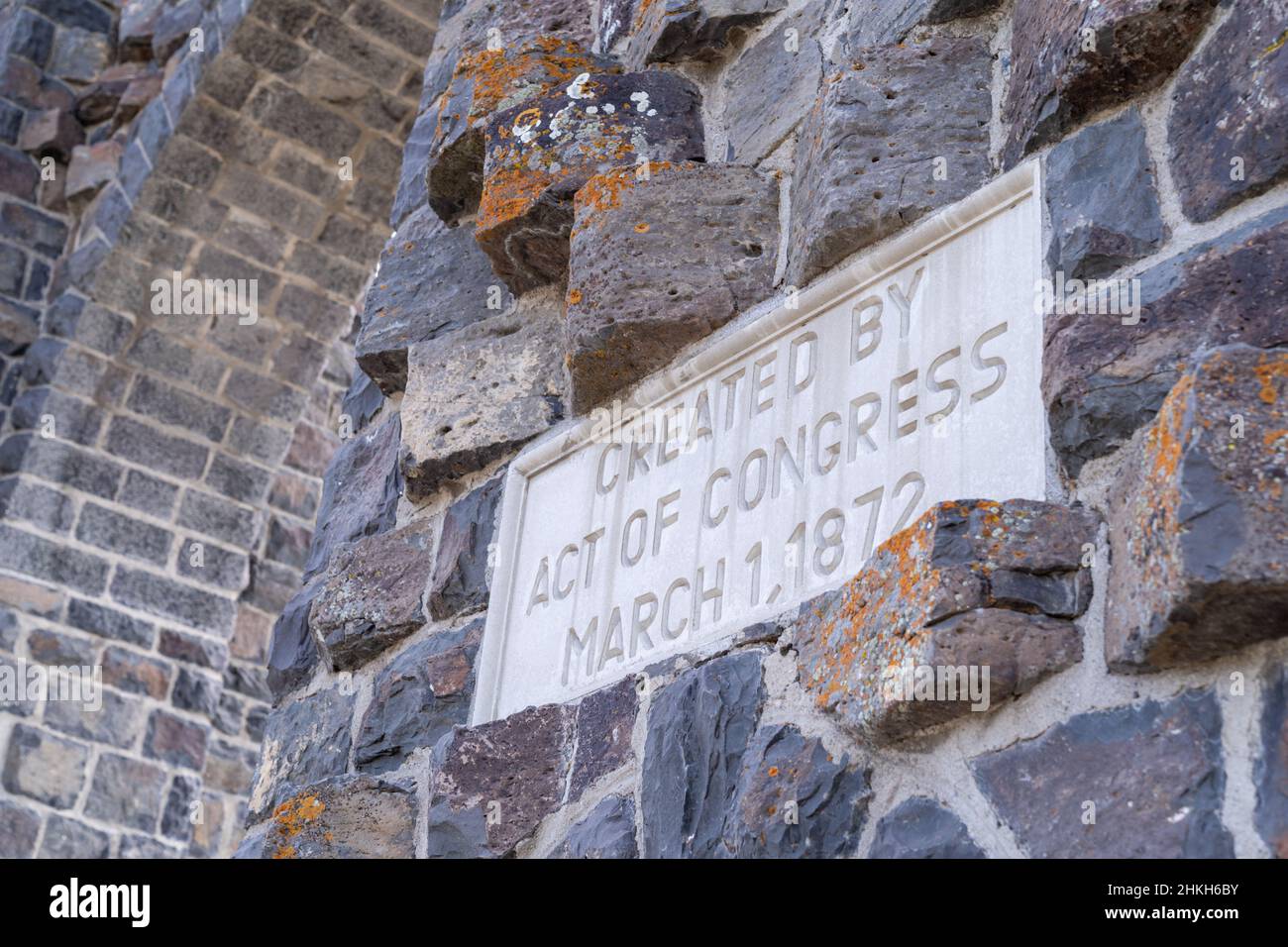 Sign at the Theodore Roosevelt Arch in Yellowstone National Park ...