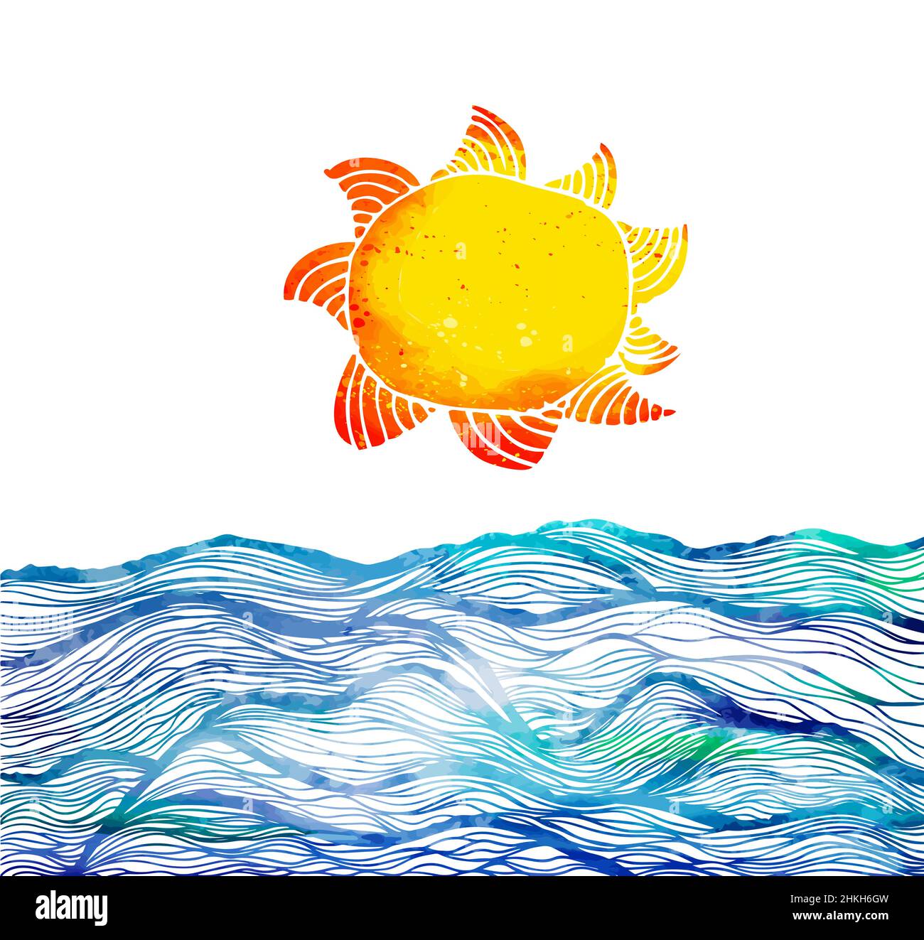 Sun and sea watercolor. Vector illustration Stock Vector Image & Art ...