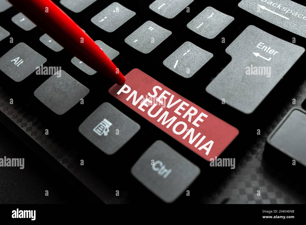 Hand writing sign Severe Pneumonia. Conceptual photo acute disease that ...
