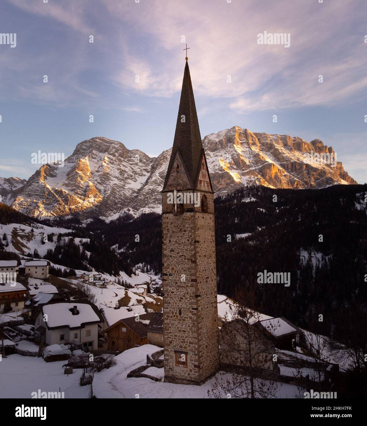 The spectacular Tower of the old Church San Genesio Stock Photo - Alamy