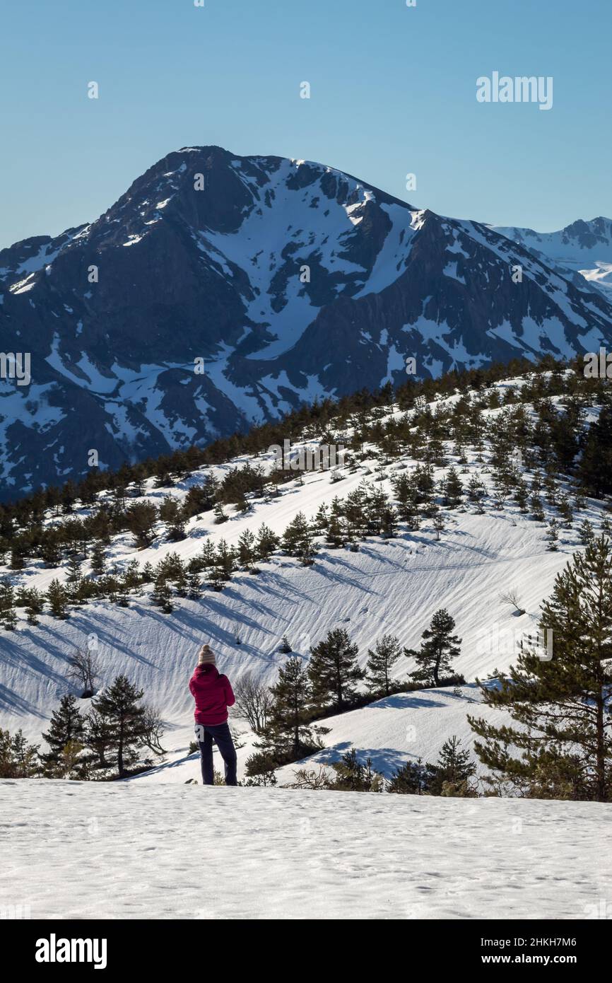Hiking in the snowy mountains Stock Photo - Alamy