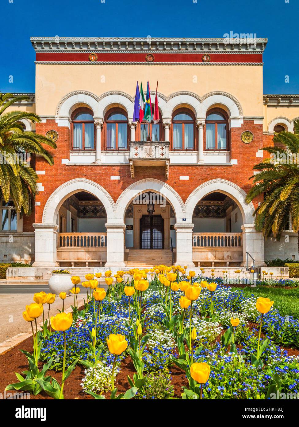 Architecture of buildings in the center of Porec town, Croatia, Europe ...