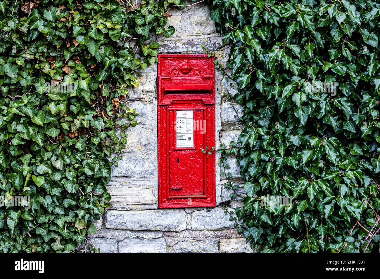 Post box in a wall surrounded by Ivy in a country lane at Norton ...