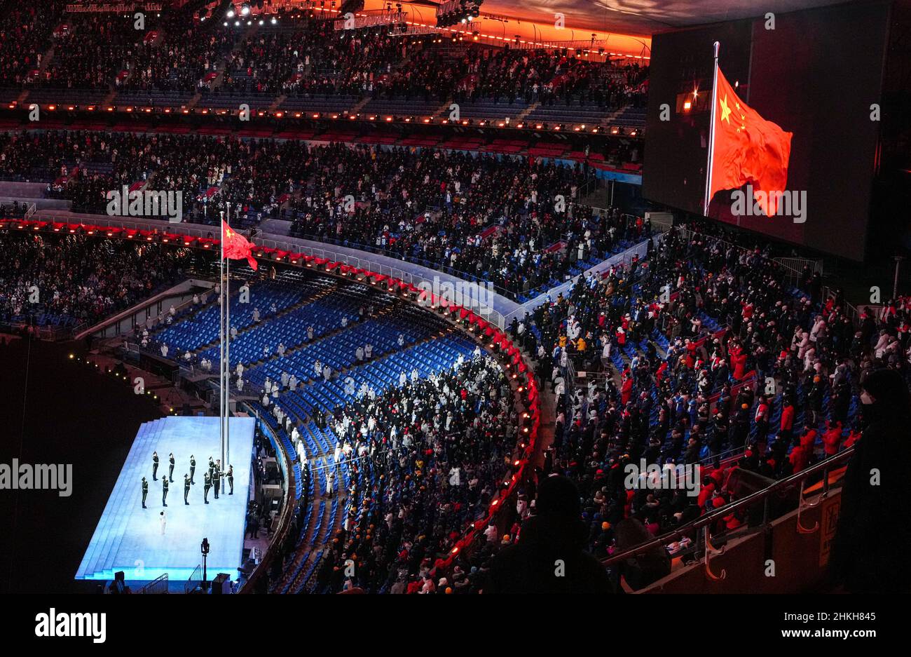 Beijing, China. 4th Feb, 2022. Chinese national flag is raised during ...