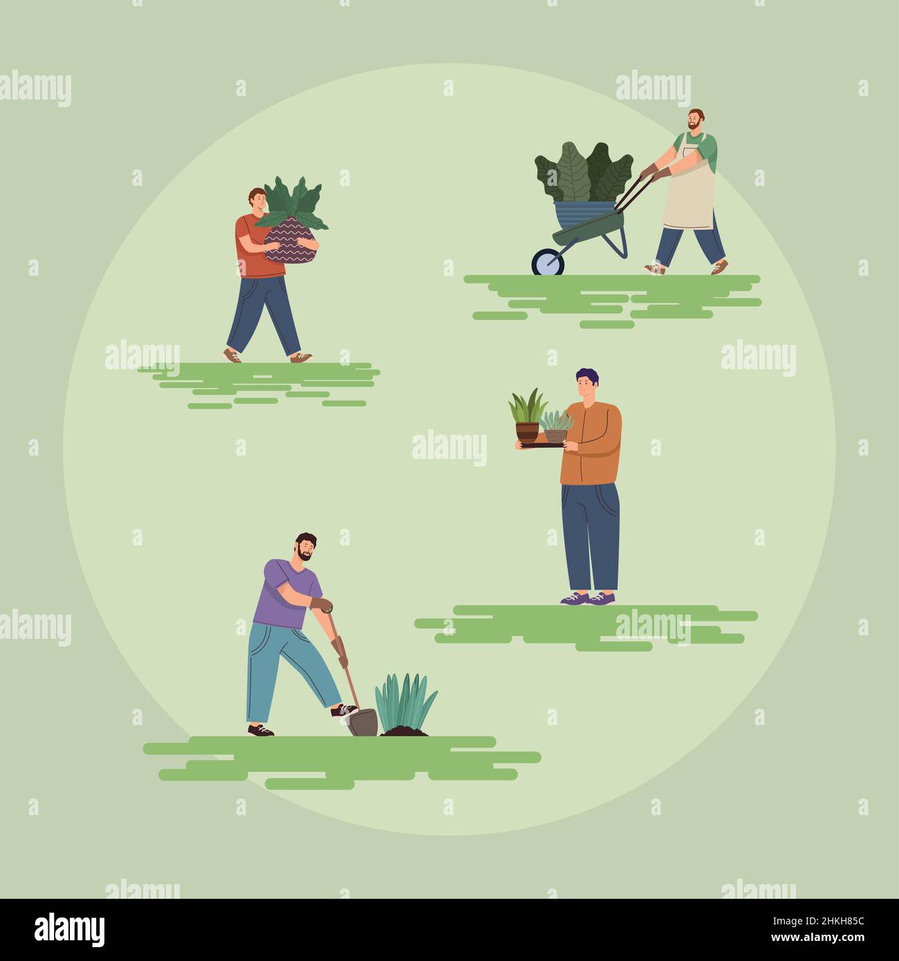 four gardeners workers characters Stock Vector Image & Art - Alamy