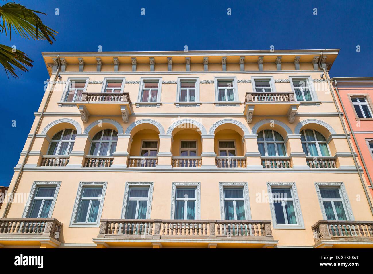 Architecture of buildings in the center of Porec town, Croatia, Europe ...