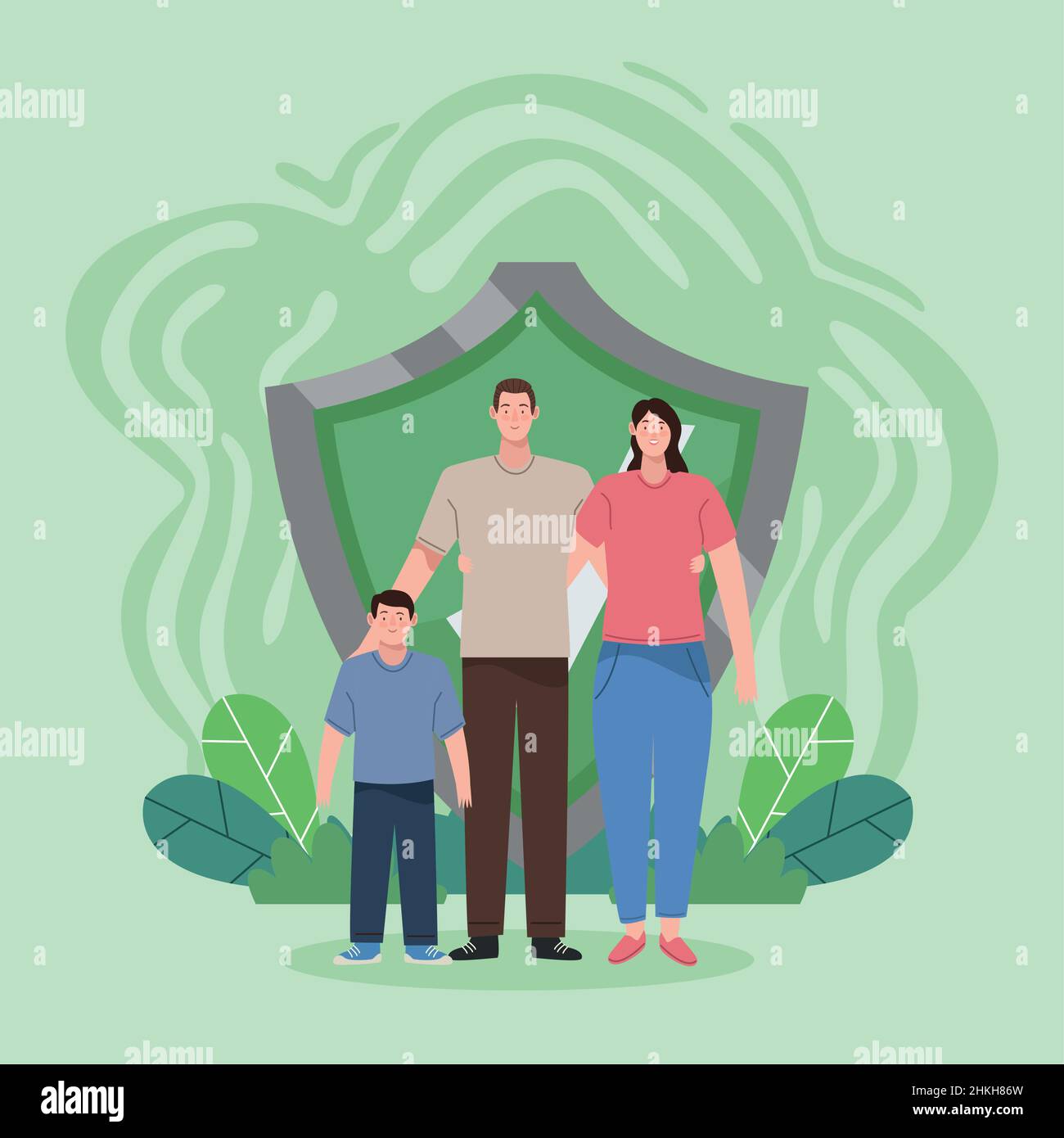 insurance shield and family characters Stock Vector Image & Art - Alamy