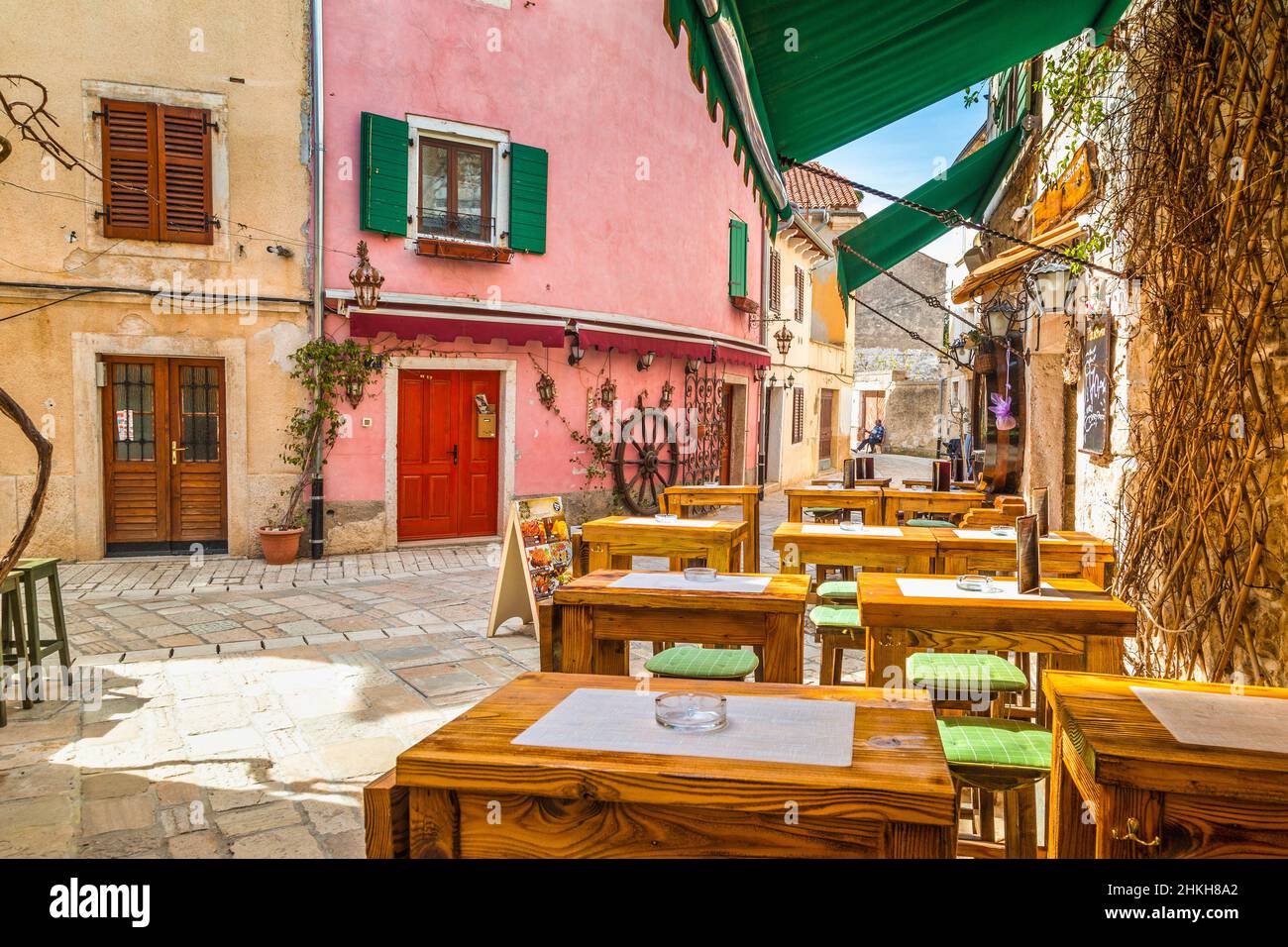 Architecture of buildings on the streets of Porec, Croatia, Europe ...