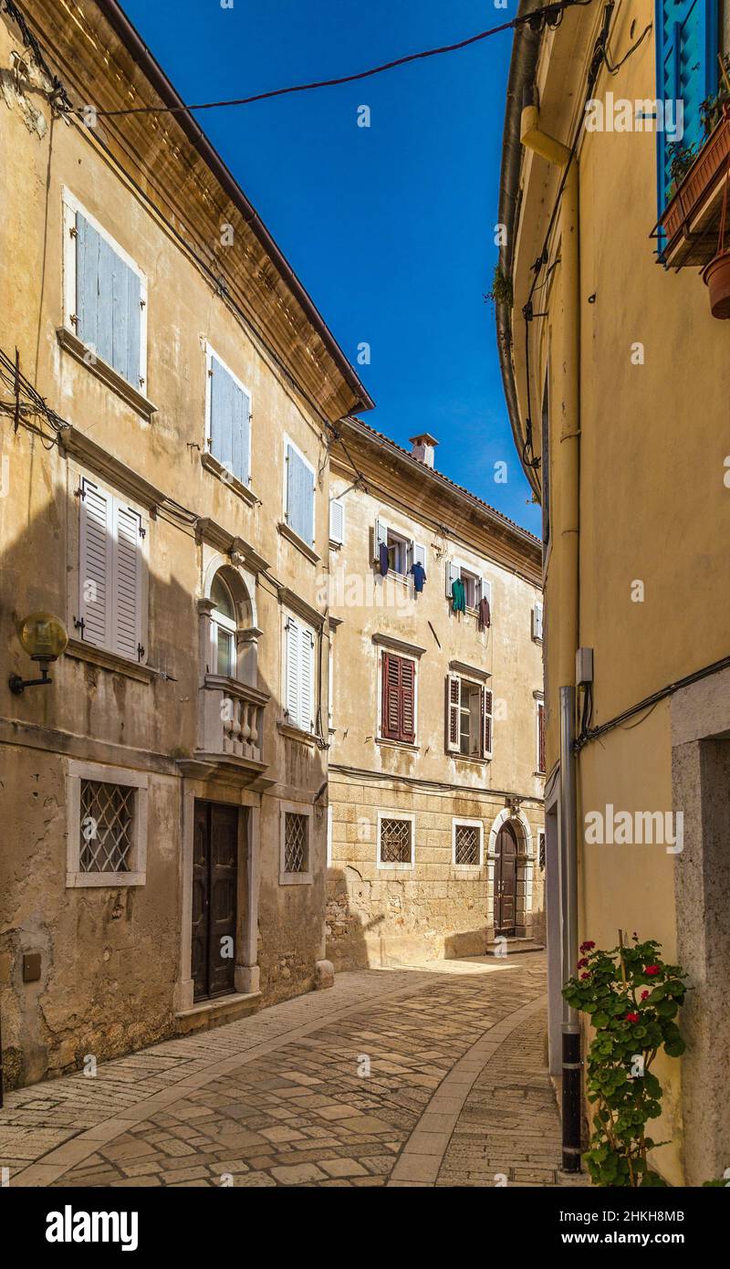 Architecture of buildings on the streets of Porec, Croatia, Europe ...