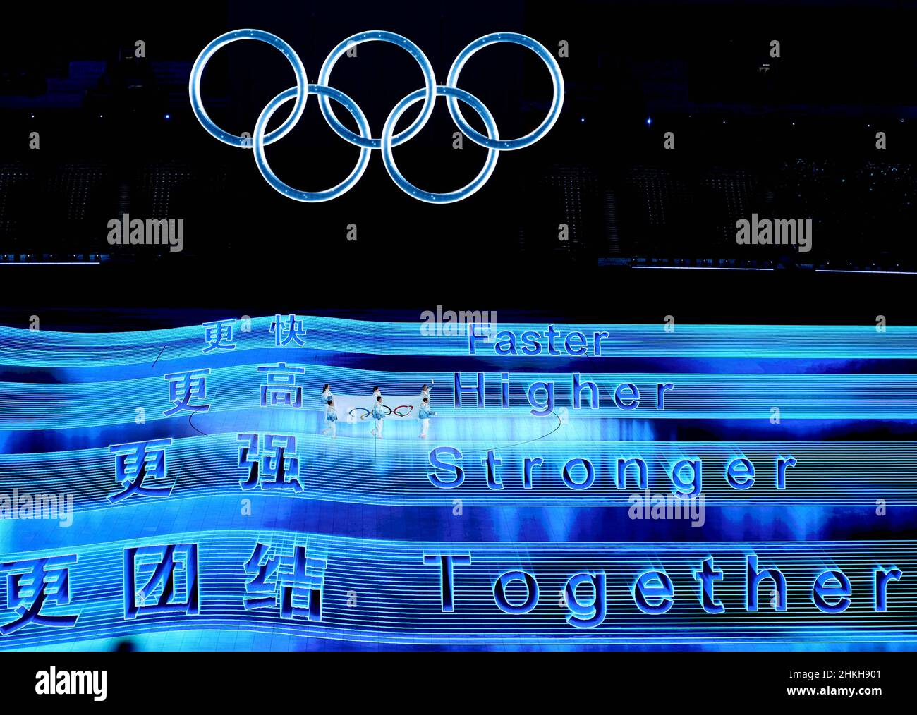 Beijing, China. 4th Feb, 2022. Flag bearers carry the Olympic flag ...