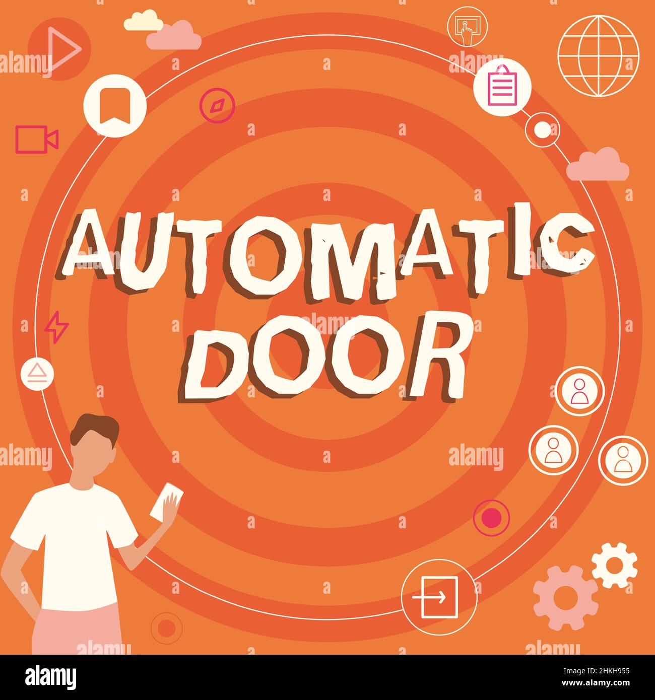 Sign displaying Automatic Door. Word Written on opens automatically ...