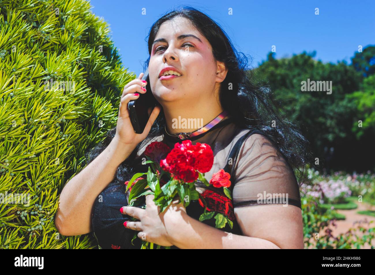 portrait of young caucasian hispanic latin woman in love dramatic in a ...