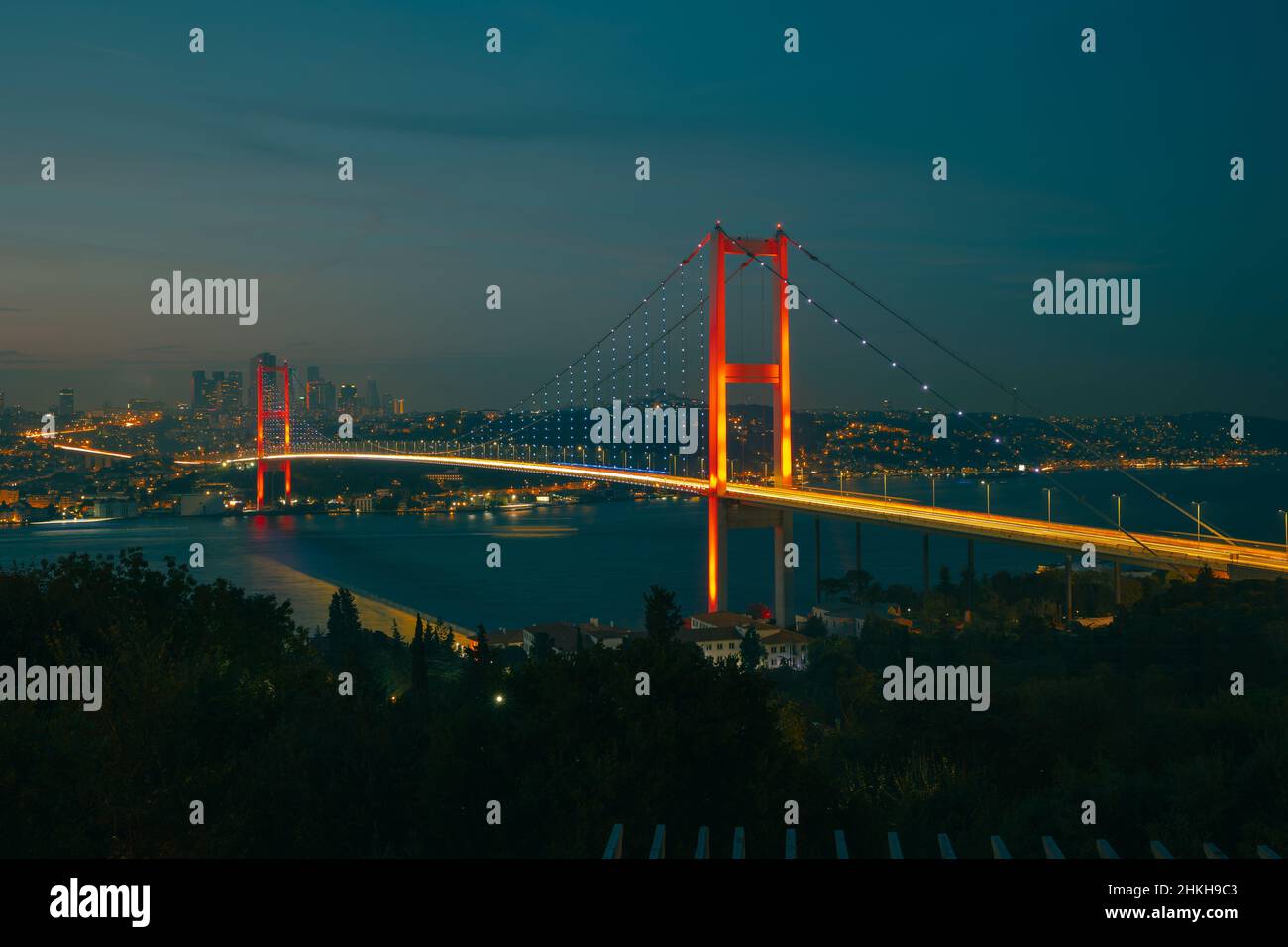 Istanbul. Bosphorus Bridge at night. Travel to Turkey background photo ...