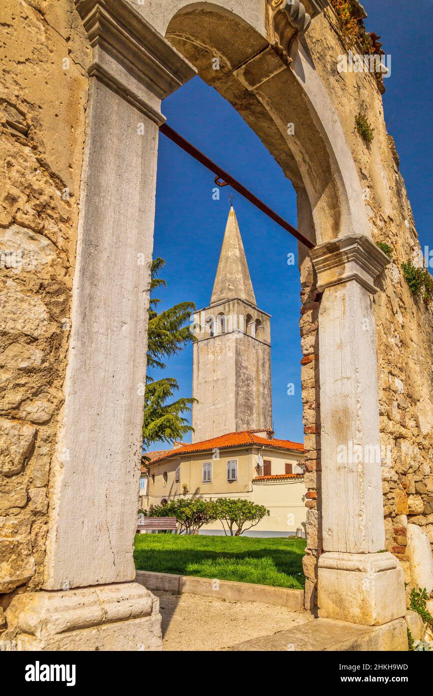Architecture of buildings in the center of Porec town, Croatia, Europe ...