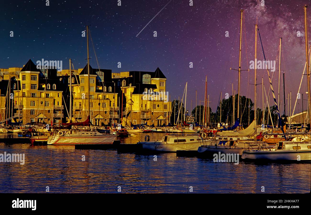 Marina at Lakeshore waterfront , Toronto, Canada in the late evening ...
