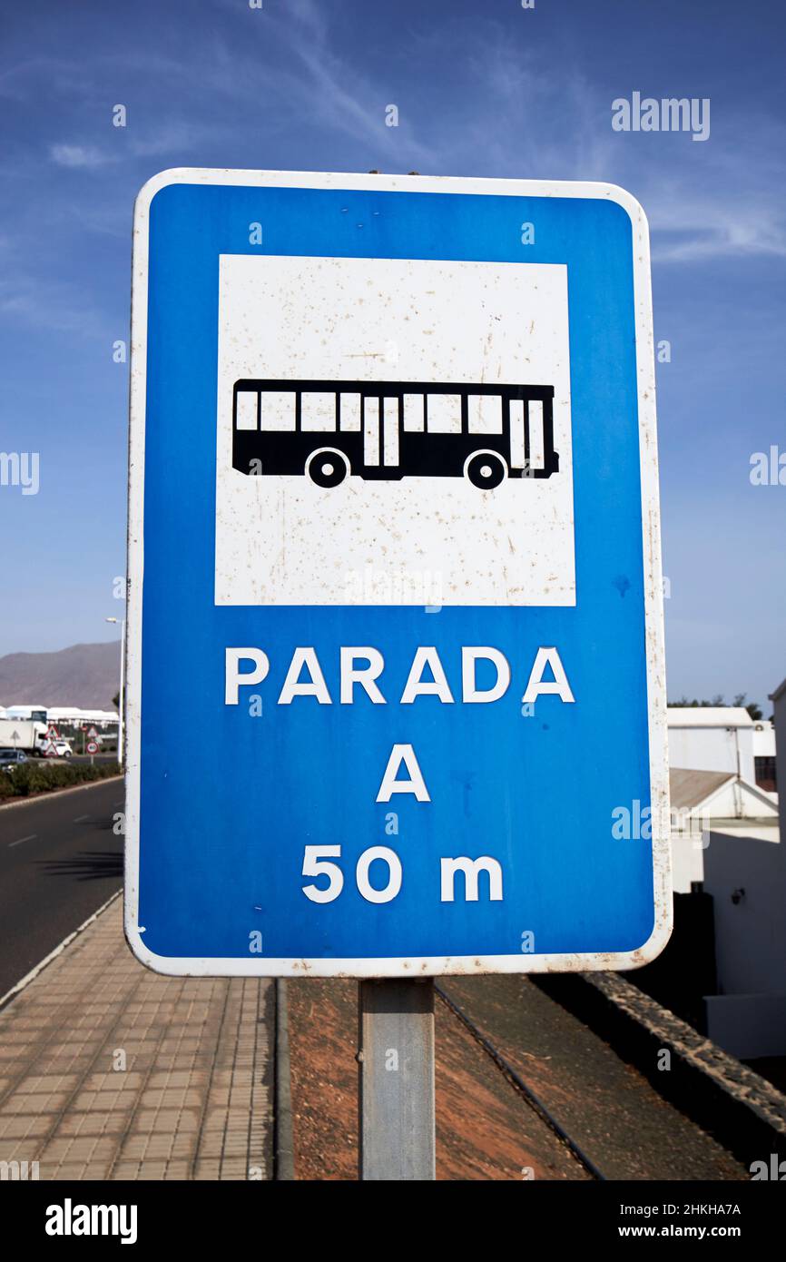 parada a 50m bus stop in 50m sign playa blanca Lanzarote Canary Islands ...