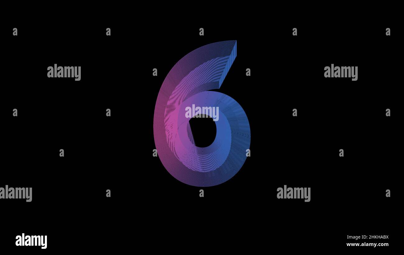 number six, digital symbol, Very Peri gradient neon light glowing in ...