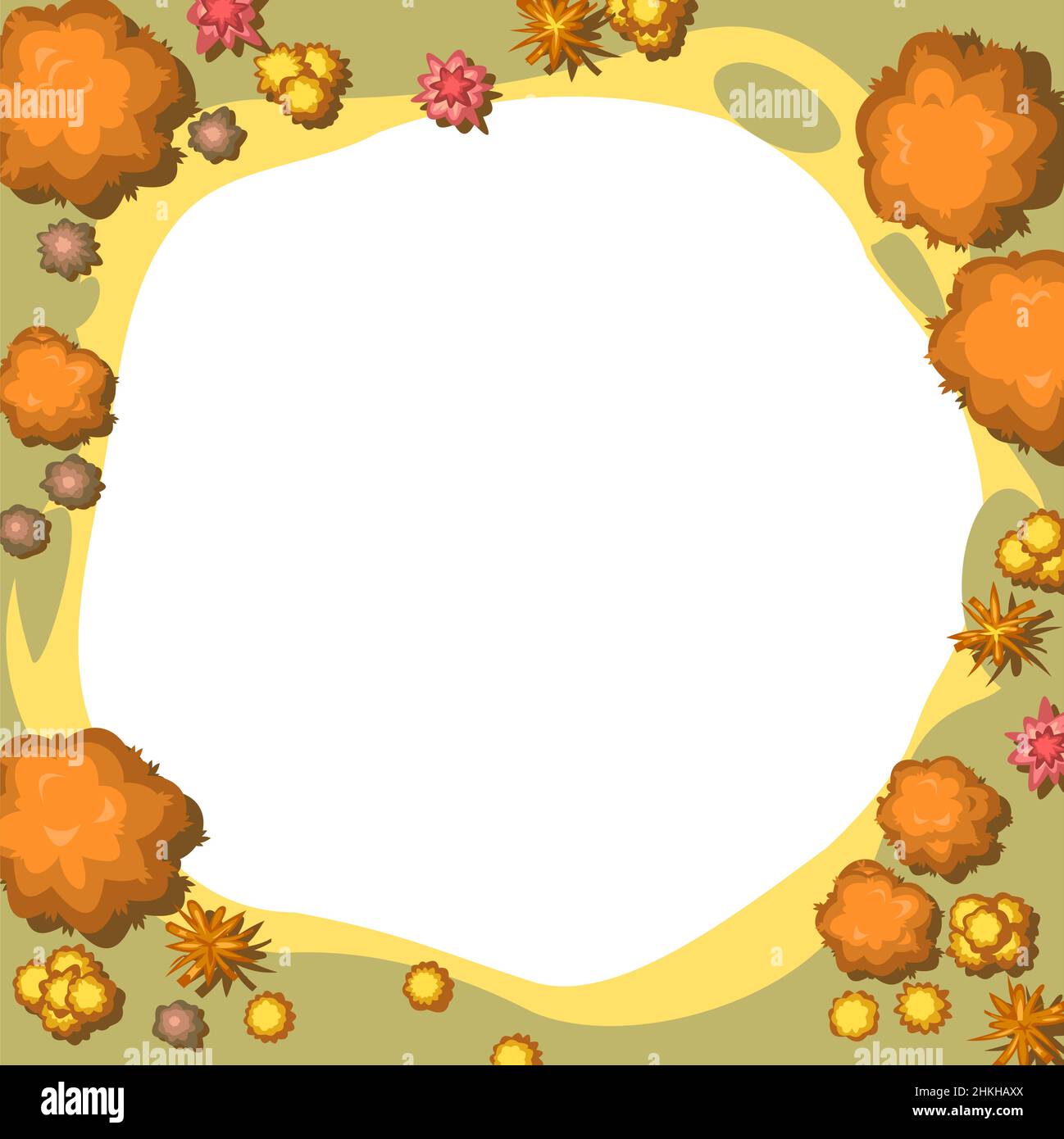 Round Frame Autumn landscape top view. Scene with yellow and orange ...